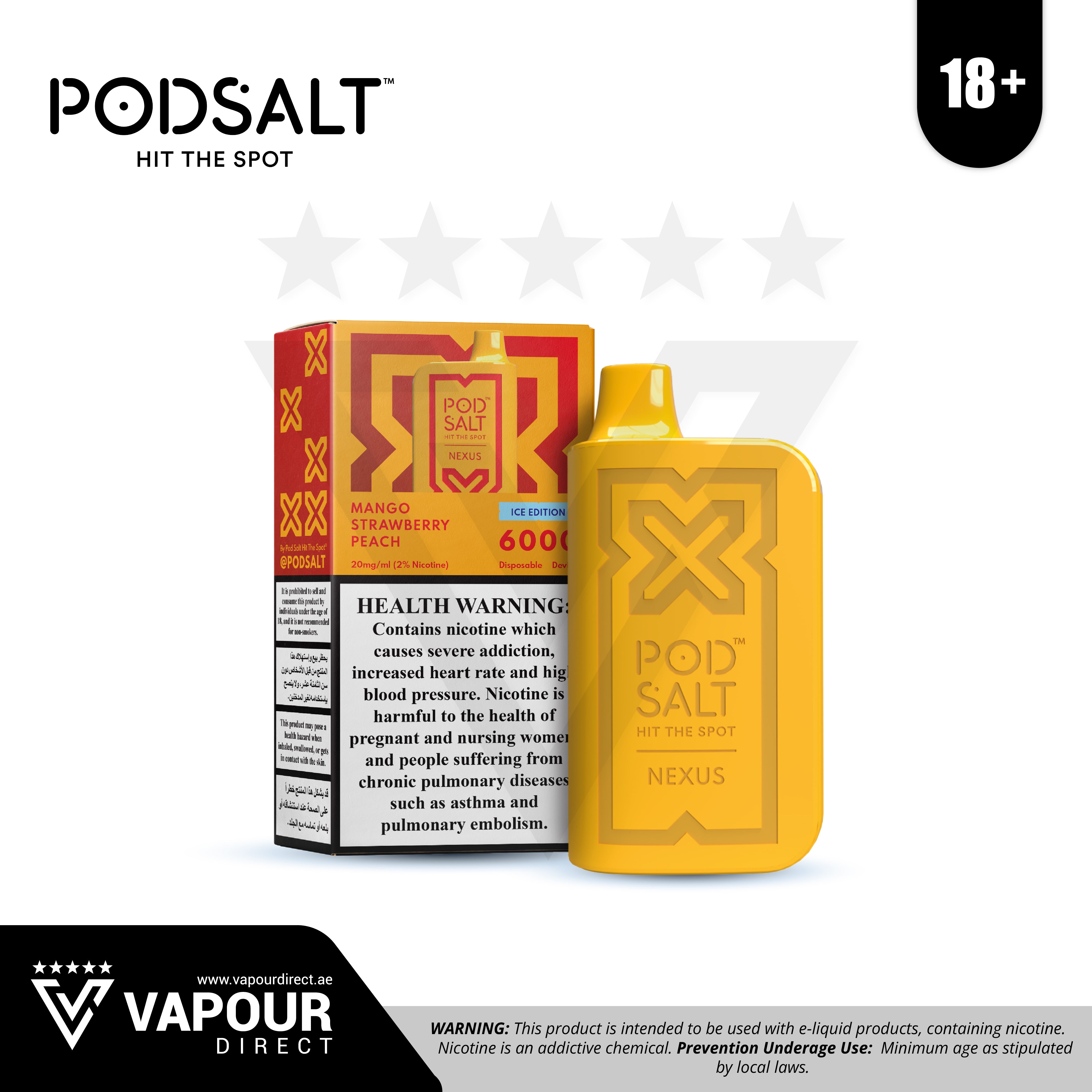Pod Salt Nexus Mango Strawberry Peach 20mg 6000 Puffs – Vapour Direct UAE